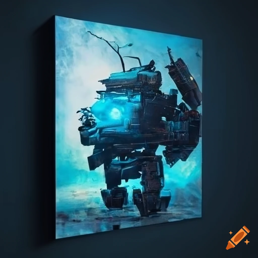 Wrapped canvas of a stunning mech with projected lights on Craiyon