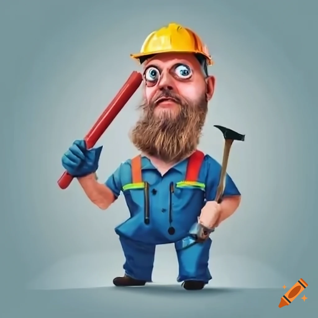 Oil and gas worker humorously hitting hand with hammer on Craiyon