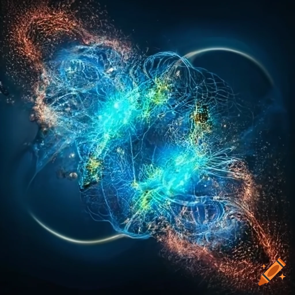 Artistic representation of quantum entanglement between particles in a vacuum on Craiyon