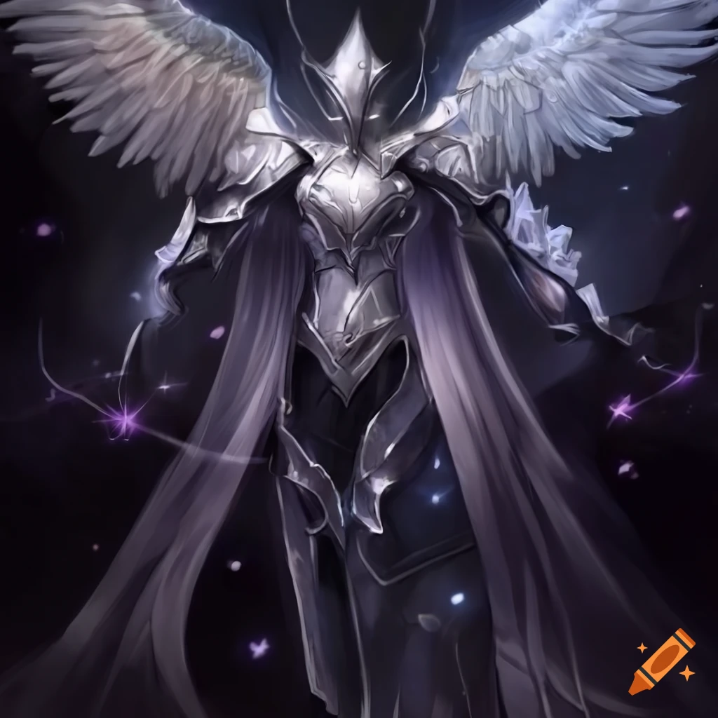 Celestial sky knight in full armor with angel wings in anime art style ...