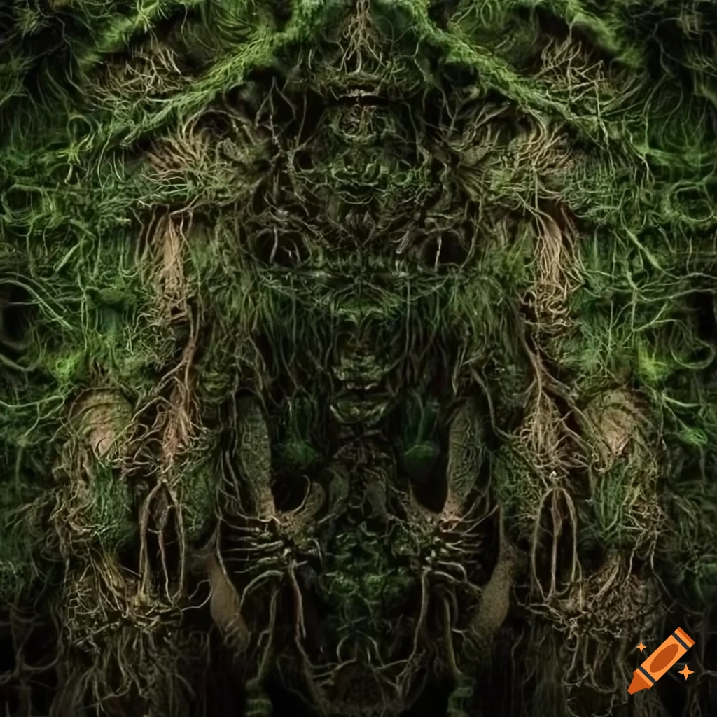 Thorny vegetal wall with intertwined spiky brambles, vines, and tree ...