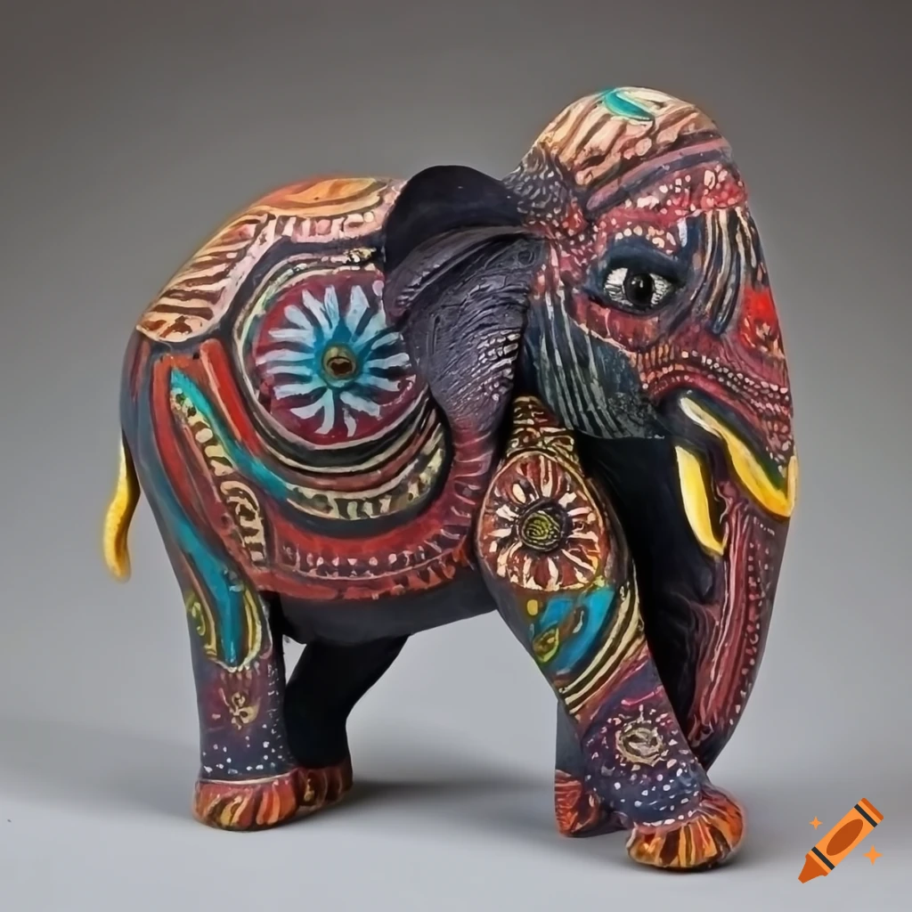 Wooden elephant with colorful markings inspired by bali primitive art ...