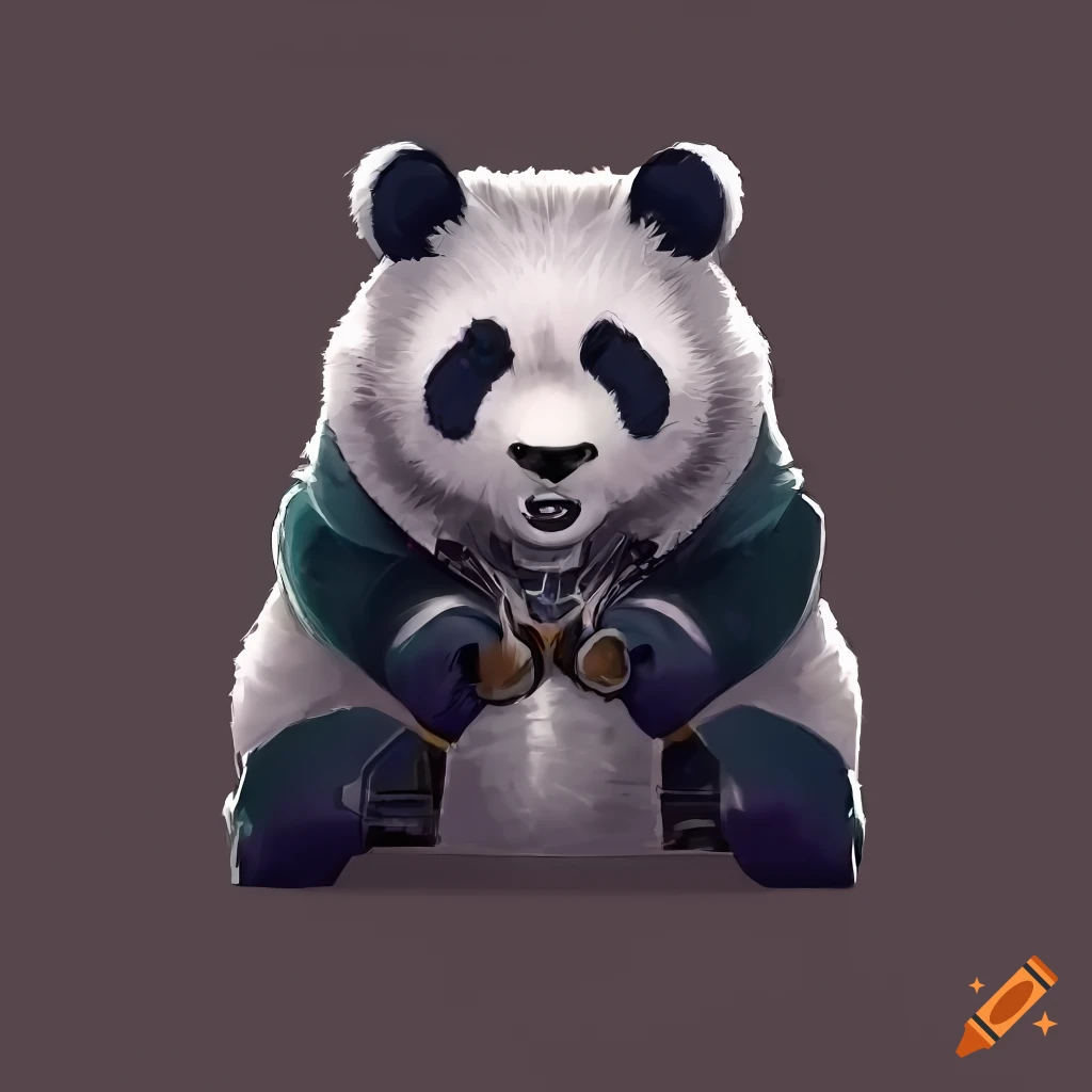 Action-packed panda in various art styles on Craiyon