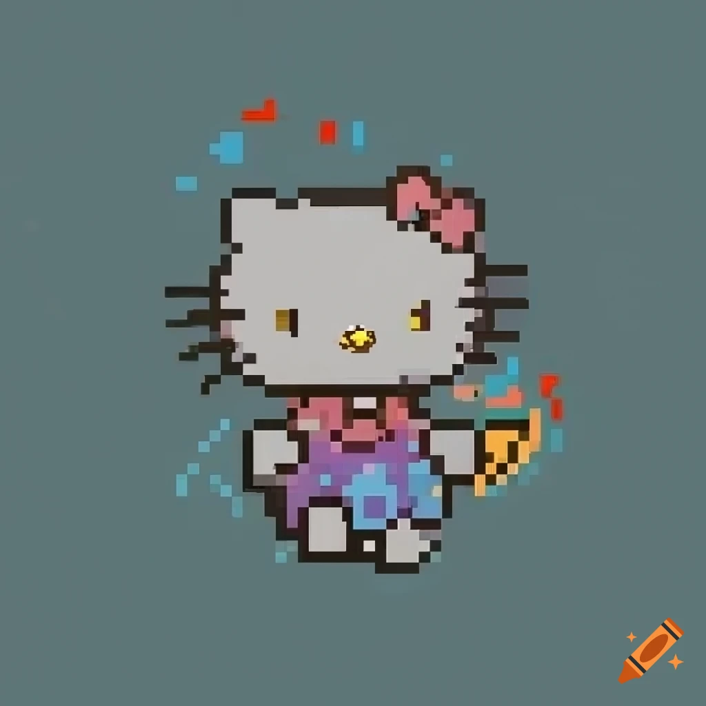 Pixel art of asian hello kitty jumping in nes-inspired style on Craiyon