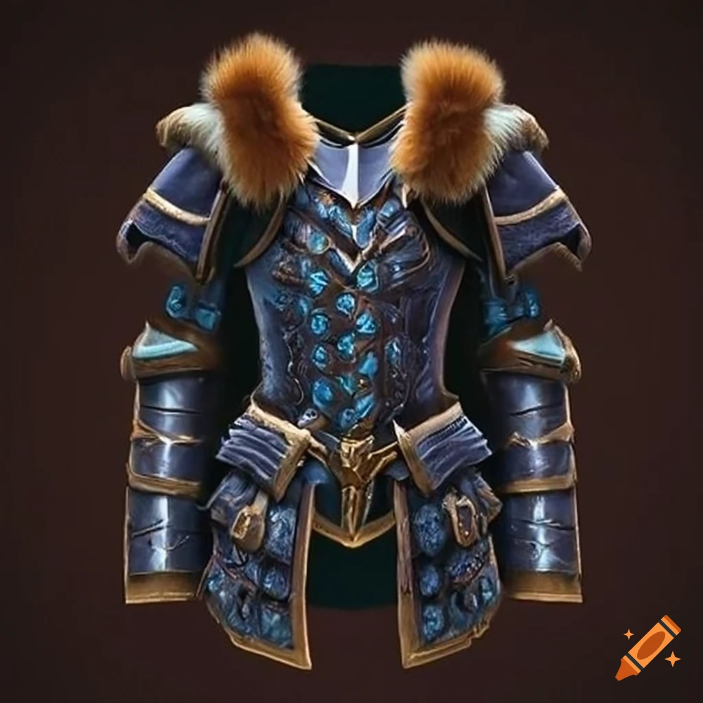 Front view of adorned magic fur padded armor on Craiyon