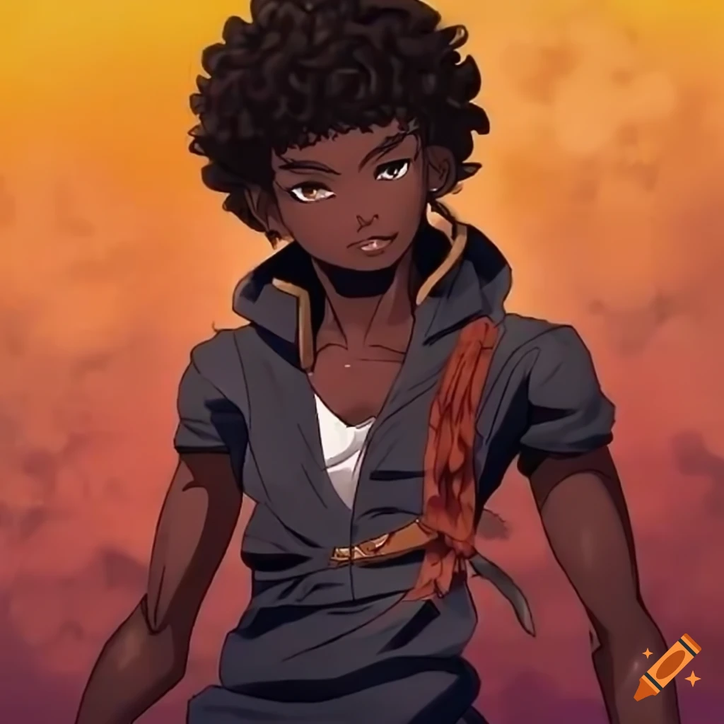 African American swordsman in anime style on Craiyon