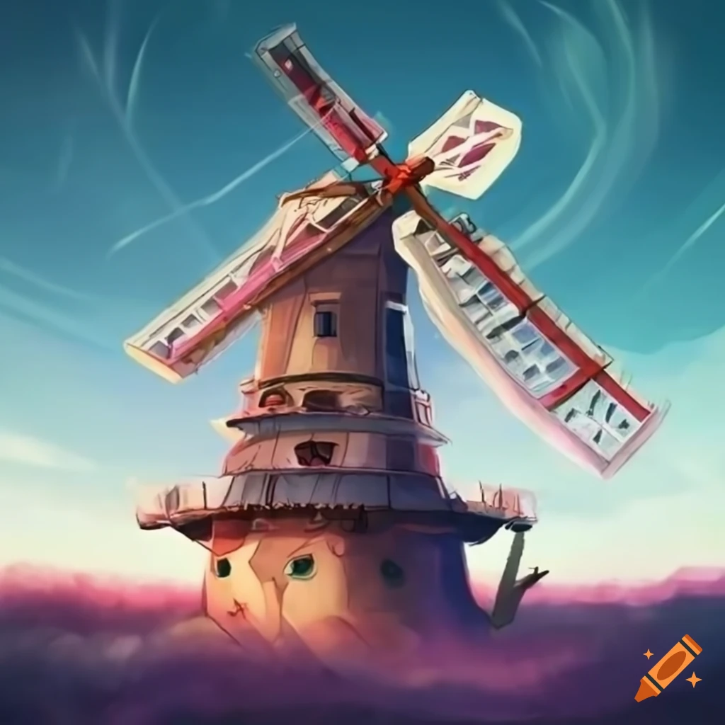 Anime style highly detailed windmill on Craiyon