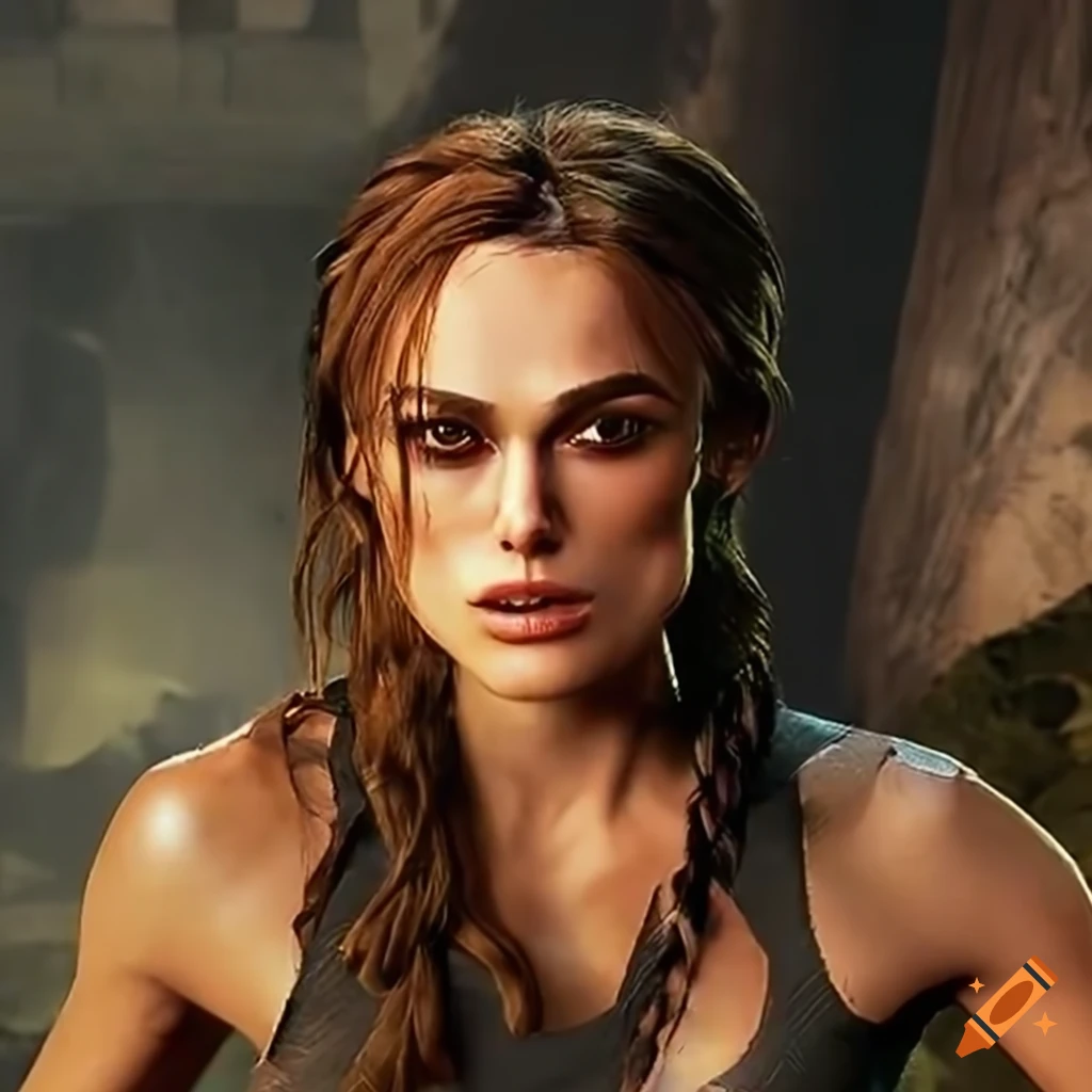 Lara croft portrayed by keira knightley with braided ponytail and ...