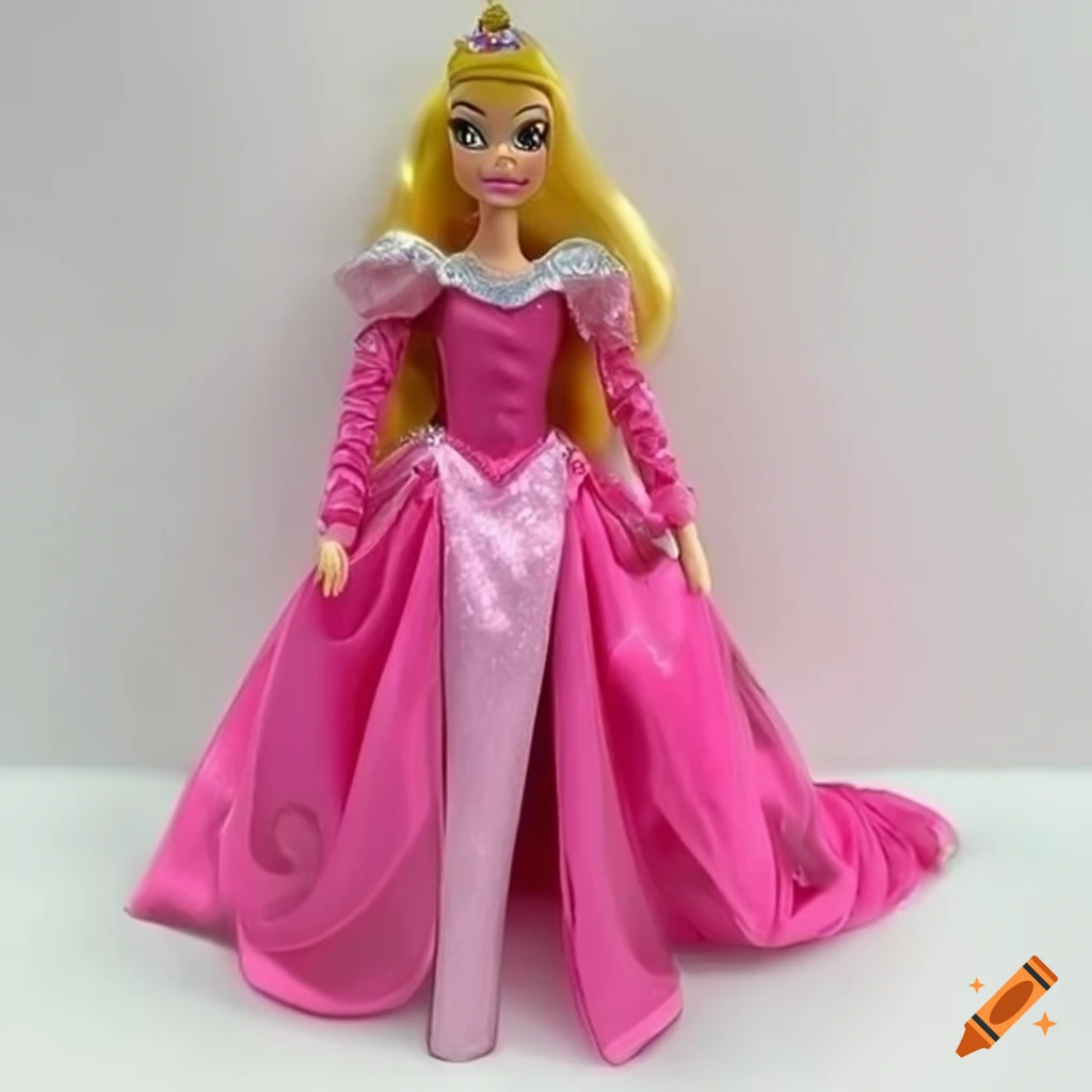 Princess aurora baddie doll in sparkling pink dress with long sleeves on Craiyon