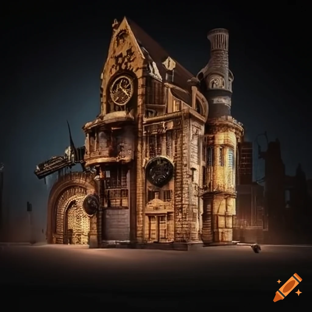 Steampunk factory exterior on Craiyon