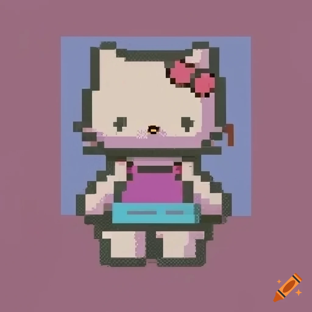 Pixel art with dithering inspired by nes featuring hello kitty on Craiyon