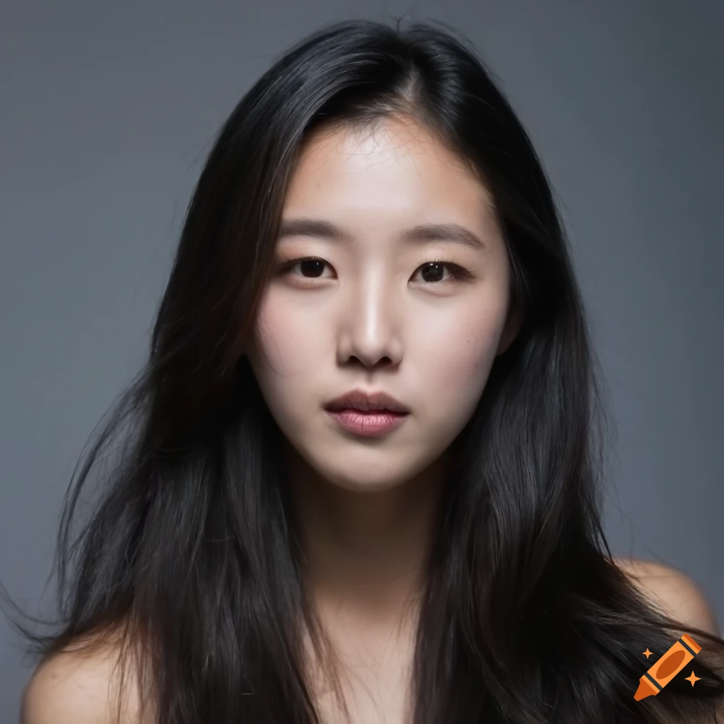 Headshot of a beautiful 22-year-old korean woman with black hair and brown eyes on Craiyon