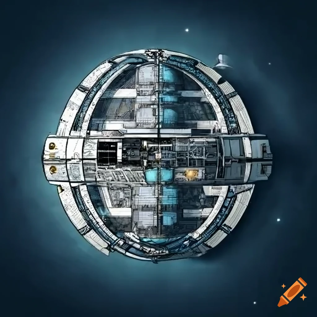 Futuristic space station floor plan design on Craiyon