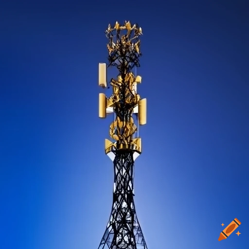 Modern 5g cell tower with a regal golden design on Craiyon