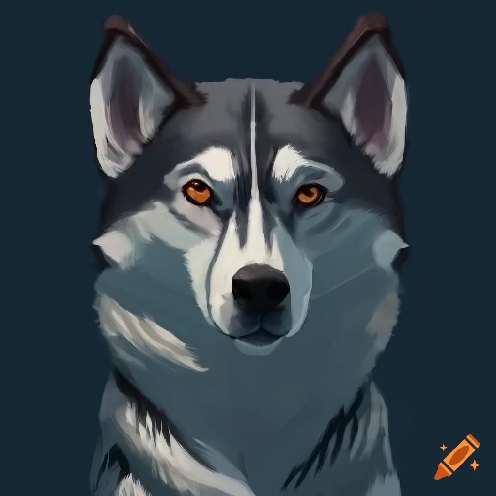 Sled dog husky portrait in digital art style with a fierce look on Craiyon