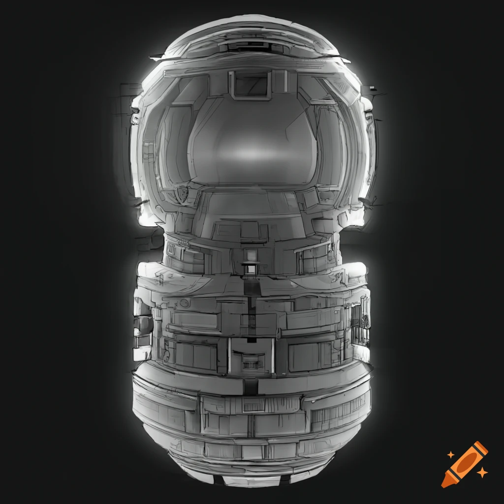 Front view of a futuristic sci-fi generator in grayscale on Craiyon