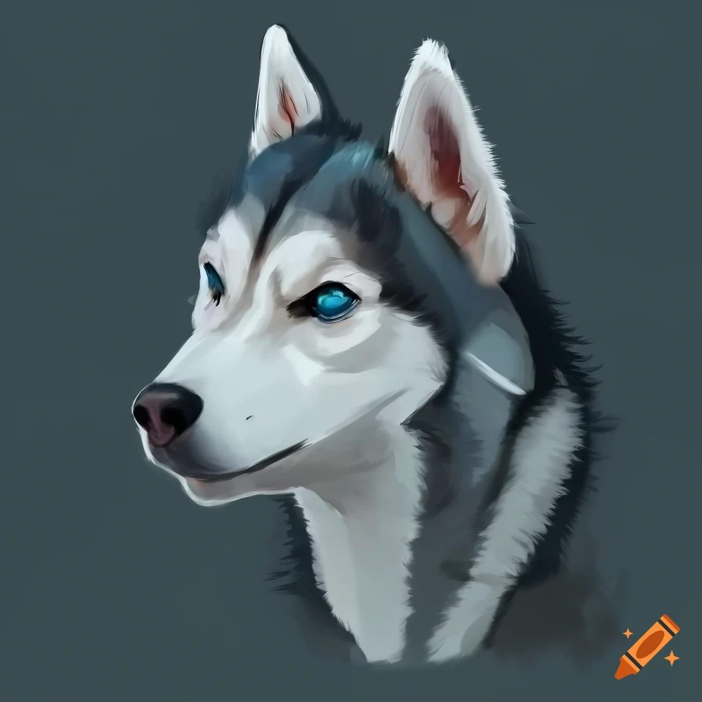 Sled dog husky in a portrait posture with a fierce look in digital art style for DND on Craiyon