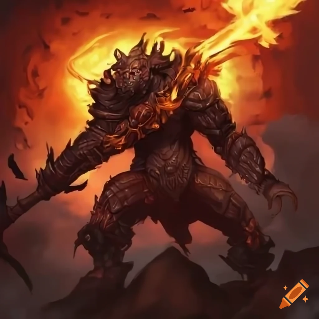 Armored fire myrmidon elemental and fireblight with an axe on Craiyon