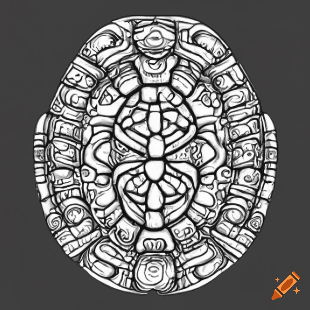 Detailed turtle shell inspired by Mayan art style on Craiyon
