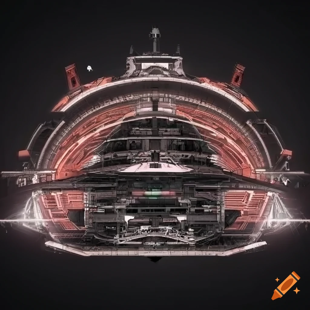 Blueprint of futuristic multi-level space station on Craiyon