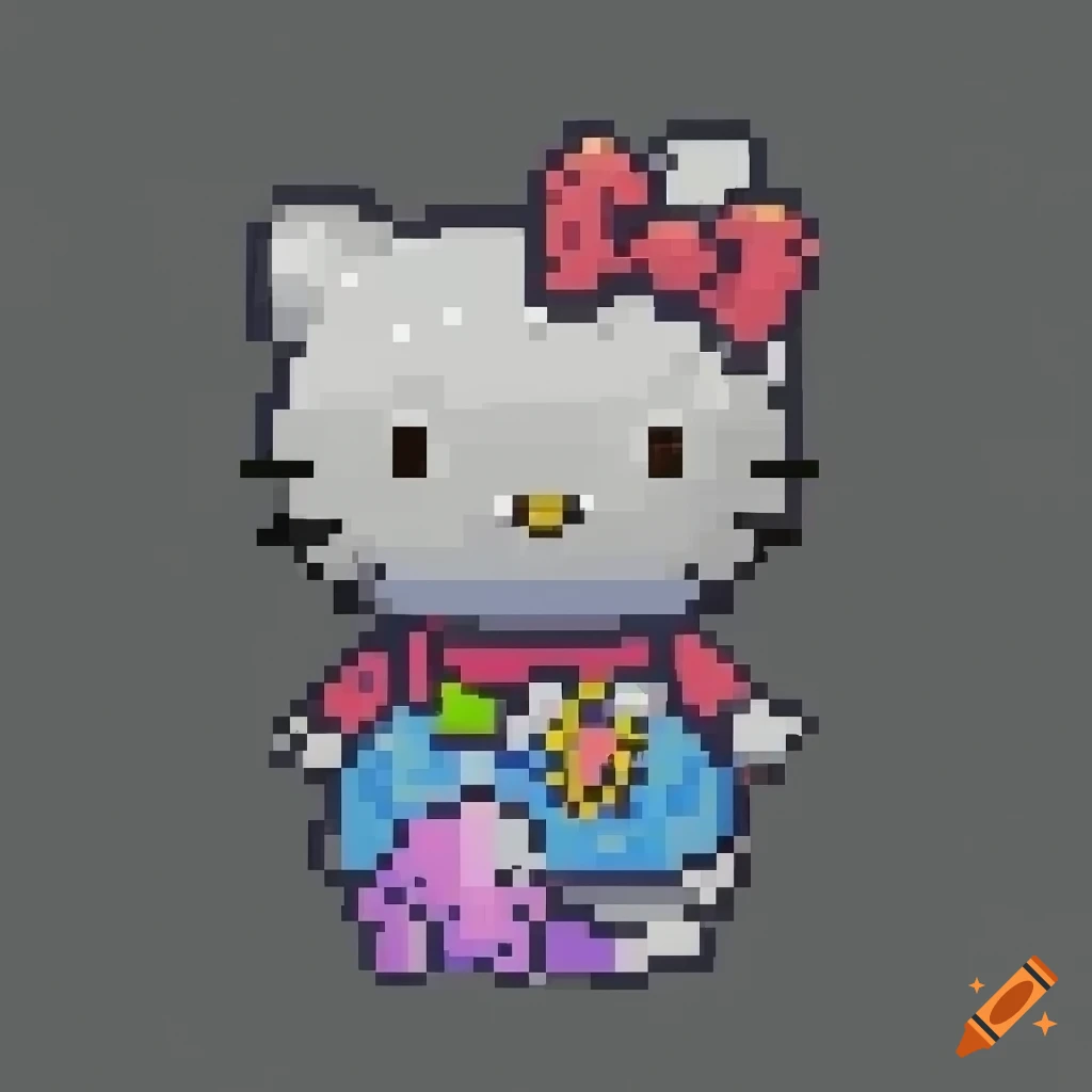Pixel art with dithering in nes inspired style featuring hello kitty on ...