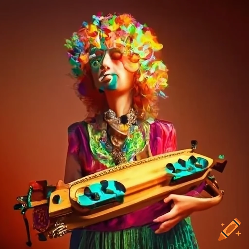 Whimsical hurdy-gurdy musician playing joyful music on Craiyon