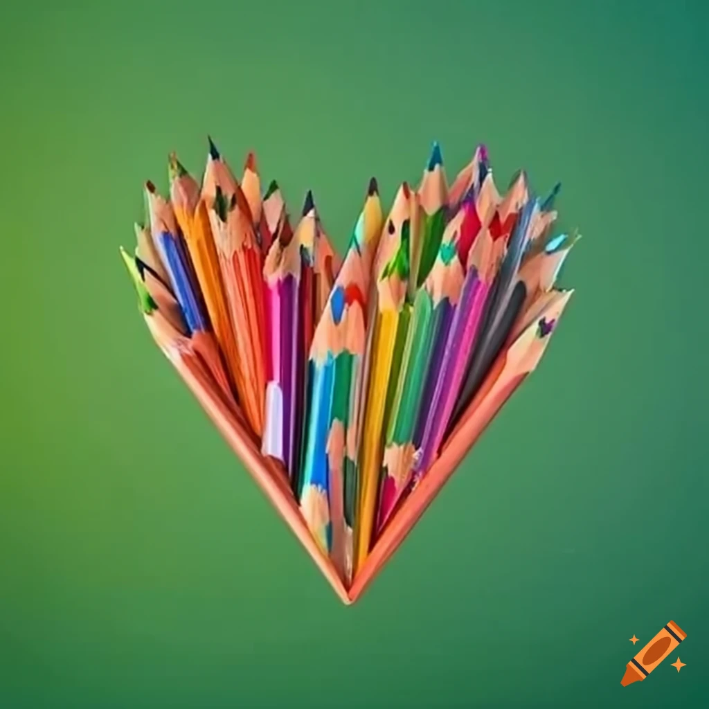 Heart shape made of colored pencils on Craiyon