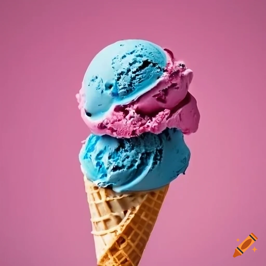 One scoop of pink and blue ice cream on Craiyon