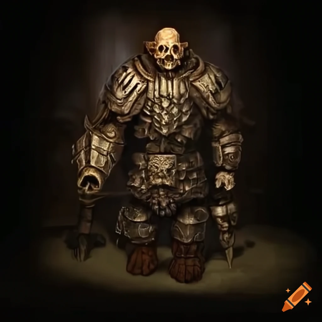 Evil dwarven skeleton in metal armor on Craiyon