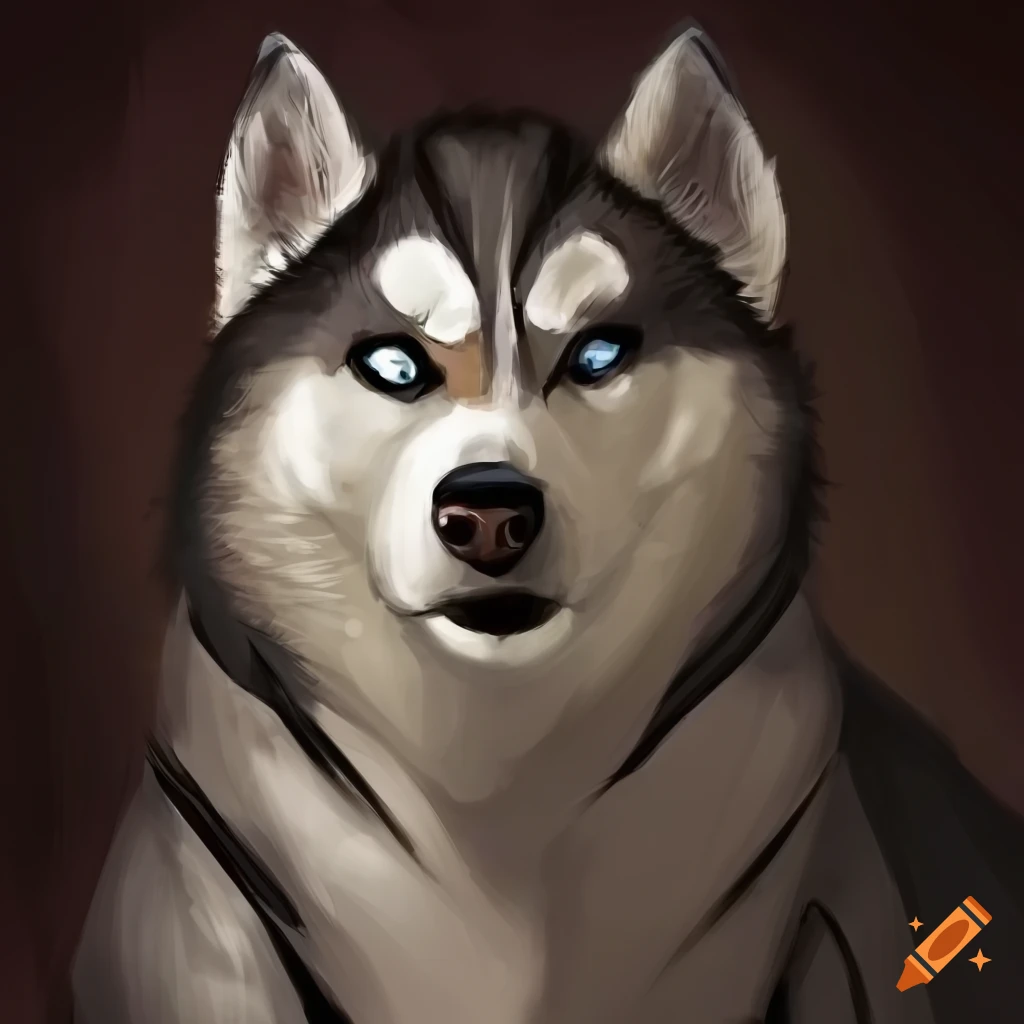 Sled dog husky in portrait posture with dnd art style on Craiyon