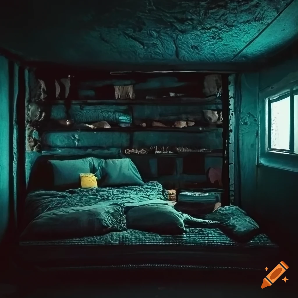Cozy underground bunker bedroom with steel reinforcements and personal items on Craiyon