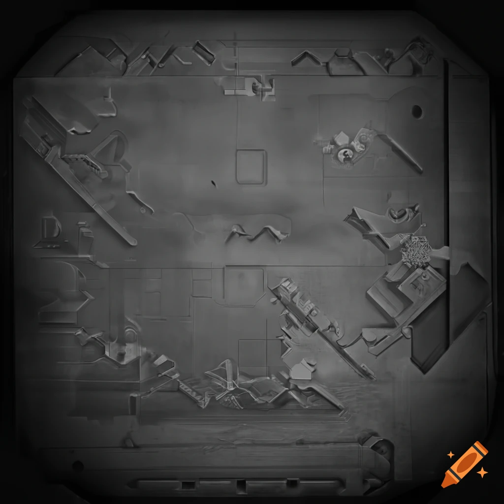 Mechanical hardsurface details in grayscale 2d texture map on Craiyon