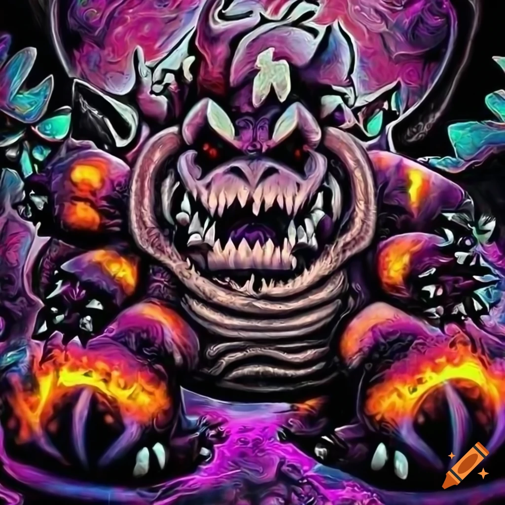 Dark evil bowser in a psychedelic and trippy style on Craiyon