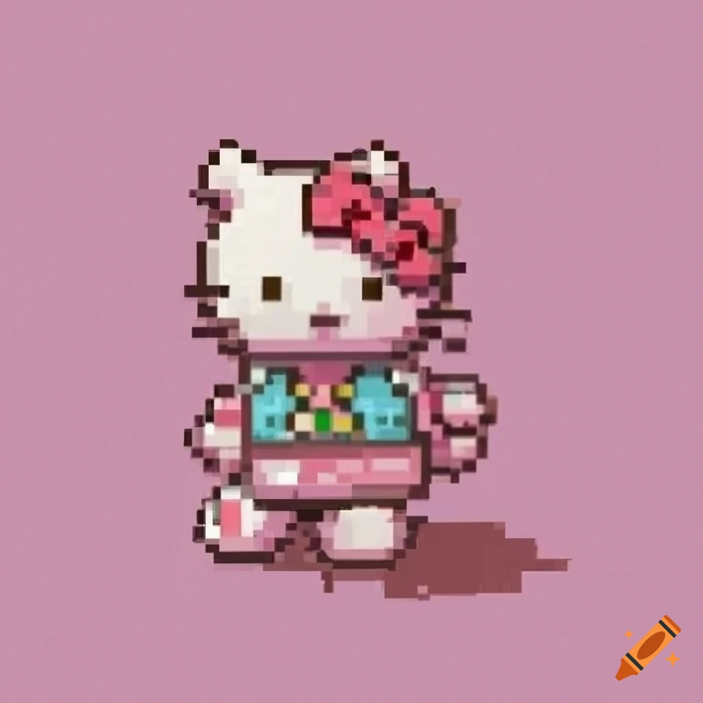 Pixel art with dithering in nes inspired style featuring hello kitty on ...