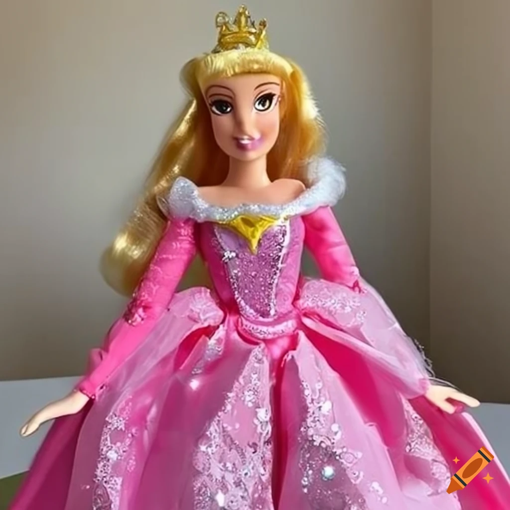 Princess Aurora baddie doll in sparkling pink dress on Craiyon