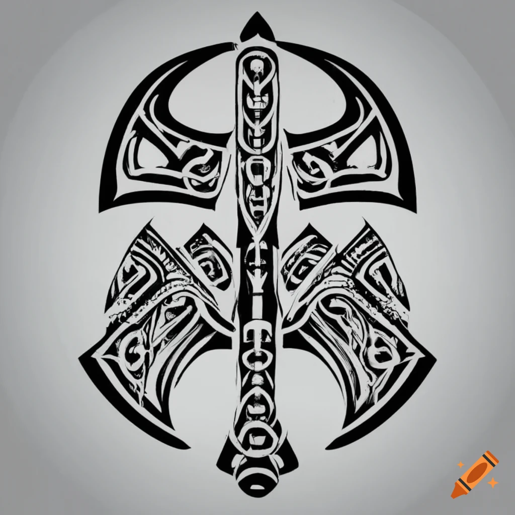 Stencil logo of norse axe head design on Craiyon