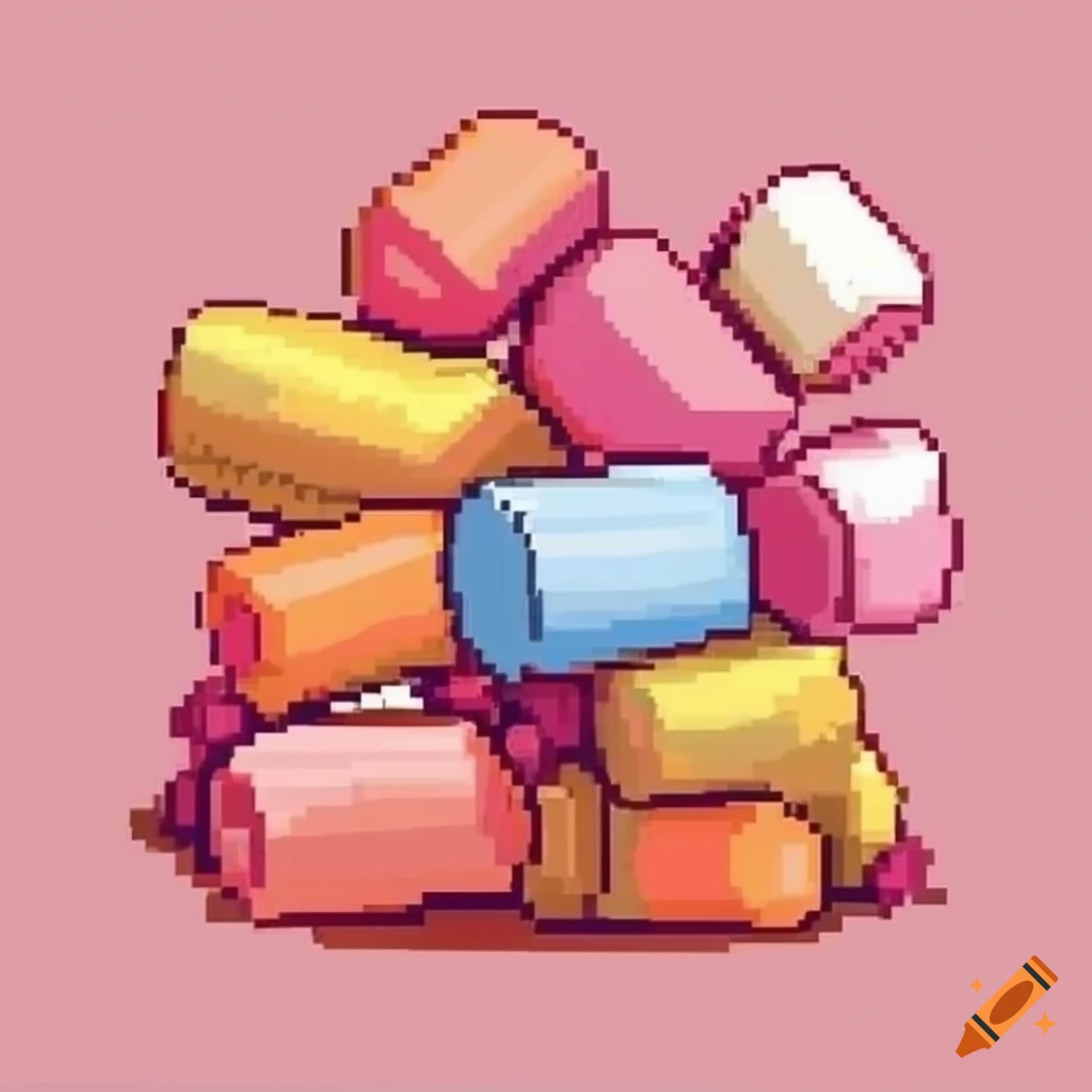 Cute marshmallow stack in colorful pixel art on Craiyon