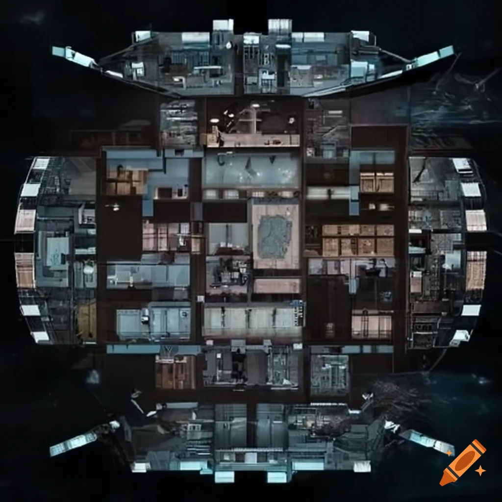 Modern and futuristic space station floor plan on Craiyon