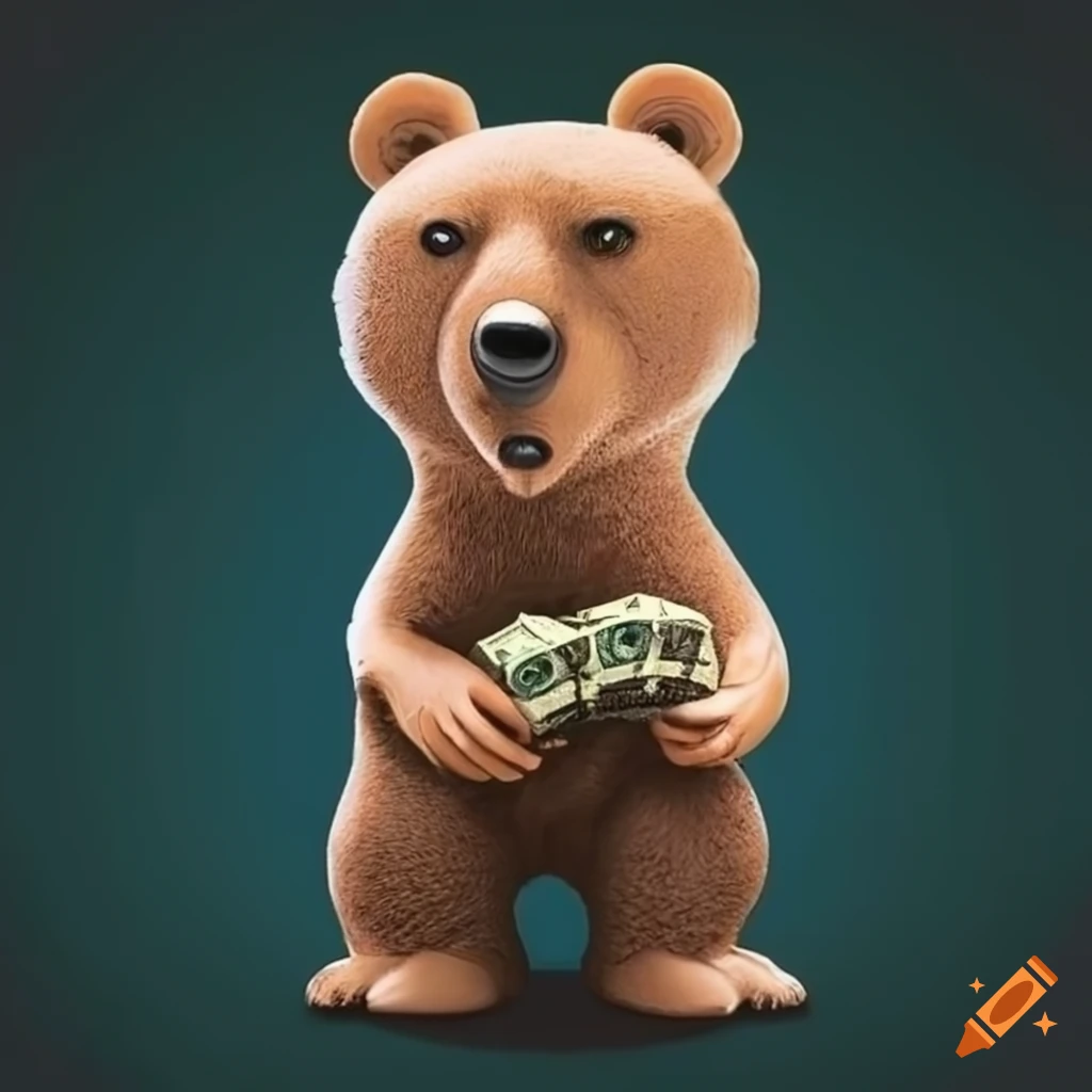 Cool bear with money stacks beside its head on Craiyon