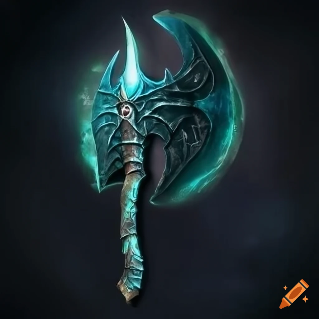 Mythic fantasy dark shadow axe on Craiyon