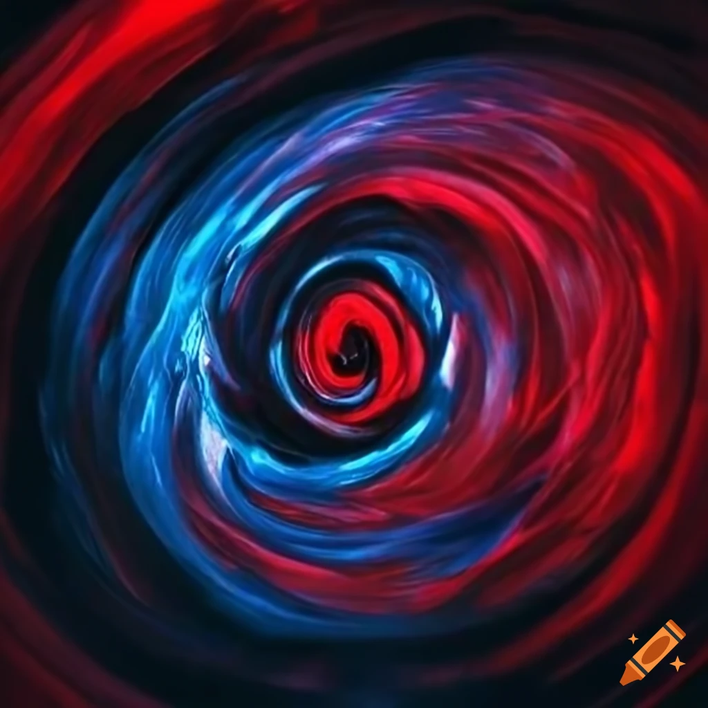 Abstract red, black, and blue chaotic design on Craiyon
