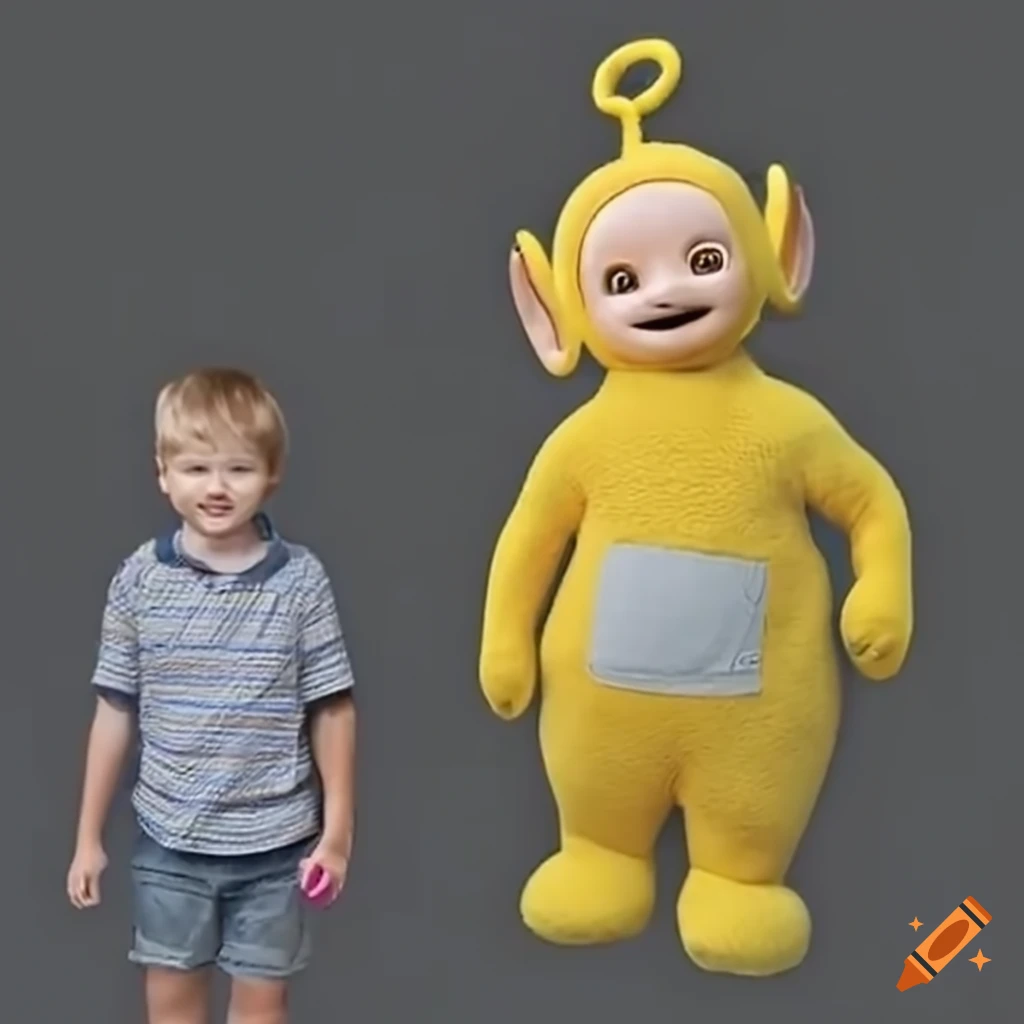 Female teletubby offering a piggyback ride to a boy on Craiyon