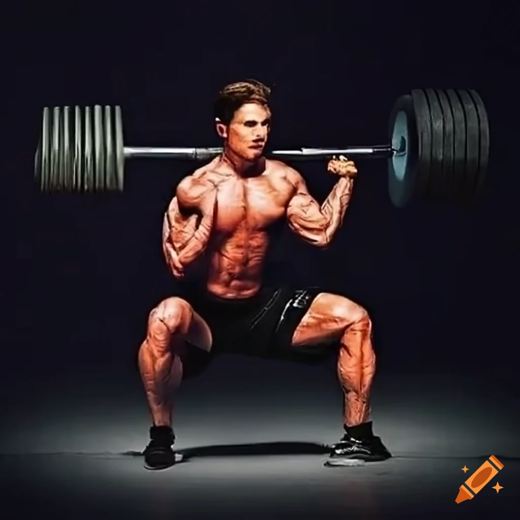 Bodybuilder performing squats on Craiyon
