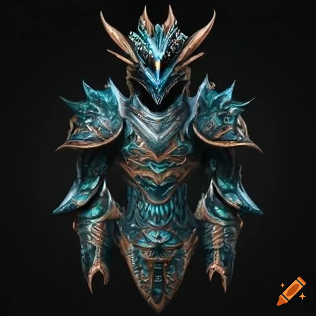 Adorned magic dragon scales armor from the front on Craiyon