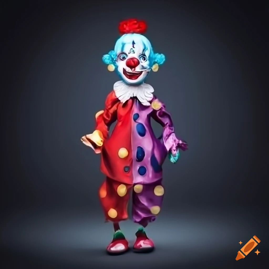 Intricately painted clown character against a dark background on Craiyon