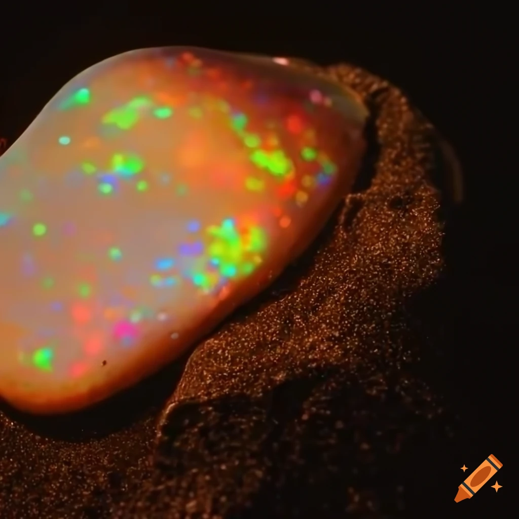 Vibrant sunset with copper crown opals on sparkling gold beach sand on ...