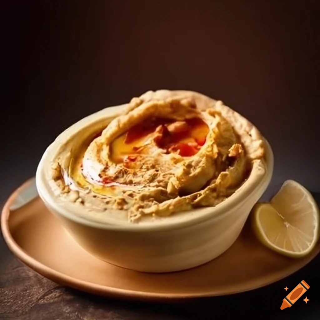 Plate of classic hummus garnished with paprika on Craiyon