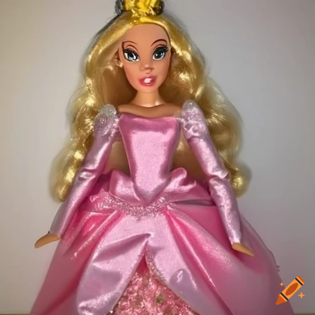 Princess Aurora baddie doll in sparkling pink dress with long sleeves on Craiyon