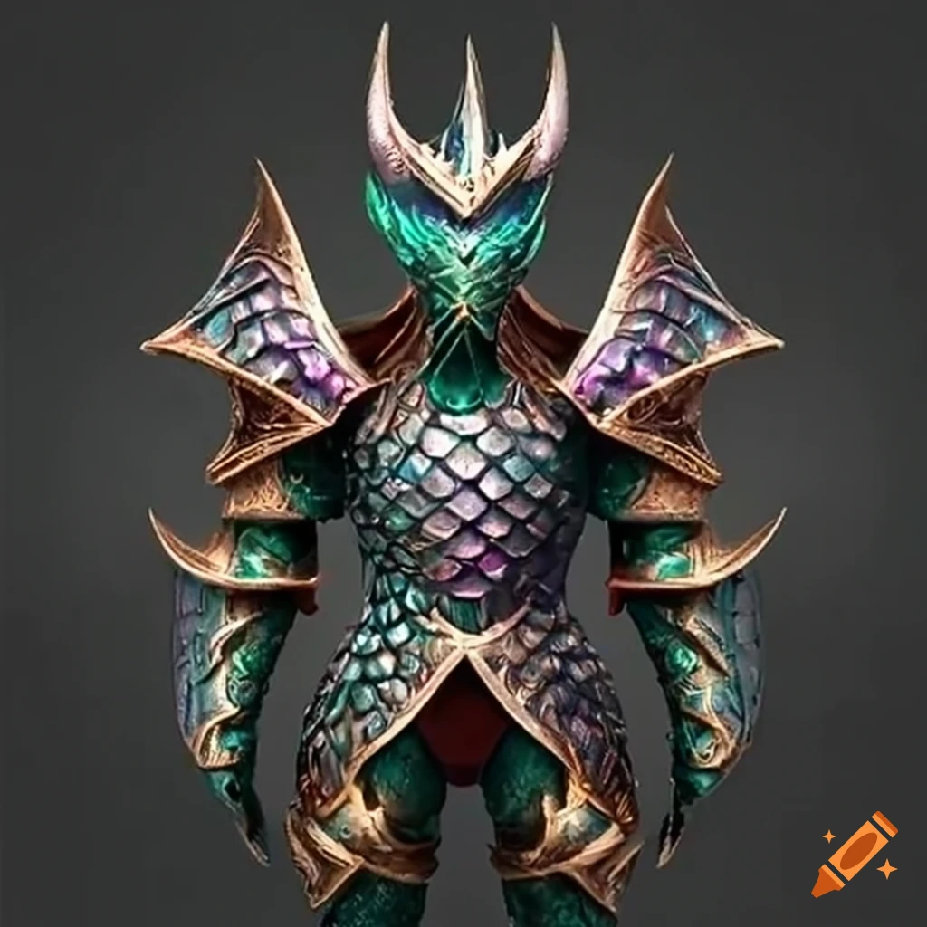Armor made of magic dragon scales from the front on Craiyon