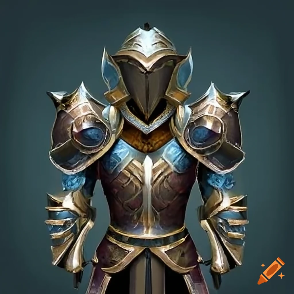 Front view of ornate magic armor on Craiyon